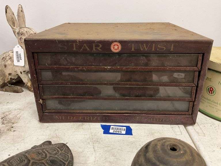 Tin country store countertop STAR TWIST thread cabinet - Hurley Real ...