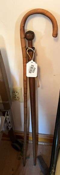 Folk art cane w/ carved ring, and other cane - Hurley Real Estate ...