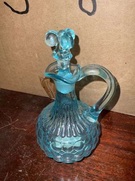 Blue Thousand Eye pattern glass cruet, w/ matching stopper - Hurley ...