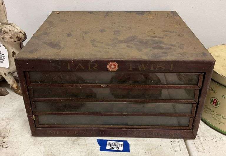 Tin country store countertop STAR TWIST thread cabinet - Hurley Real ...