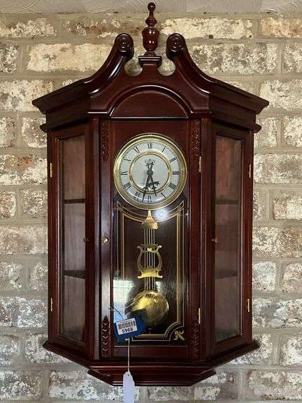 Wall clock/curio cabinet, mahogany finish, lyre pendulum - Hurley Real ...