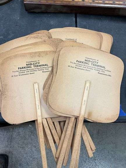 Large lot of cardboard advertising hand fans - Hurley Real Estate ...
