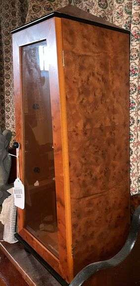 Figured veneer display case w/ glazed door, pyramidal top - Hurley Real ...