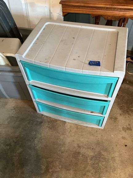 Plastic storage totes and drawer unit - Hurley Real Estate & Auctions