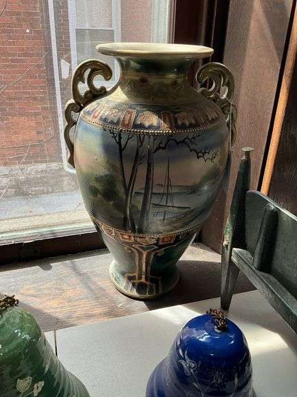Scenic Japanese pottery vase made for the Western market - Hurley Real ...