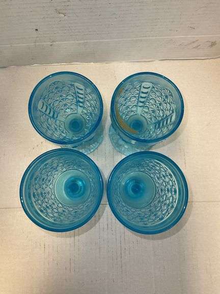 Four blue Daisy & Button goblets - Hurley Real Estate & Auctions