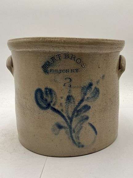 HART BROS/ FULTON N.Y. 2-gallon stoneware crock w/ freehand cobalt ...