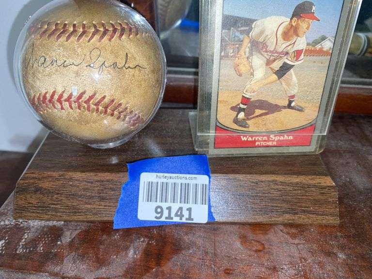 Warren Spahn signed baseball and trading card - Hurley Real Estate ...