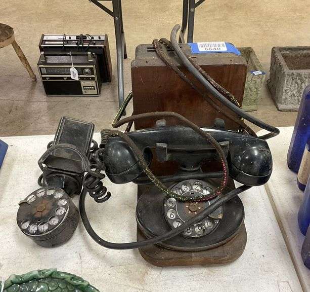 Two antique dial telephones w/ wooden box - Hurley Real Estate & Auctions