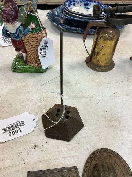 Cast iron hand door knocker, bill spike, Maxwell auto belt buckle ...