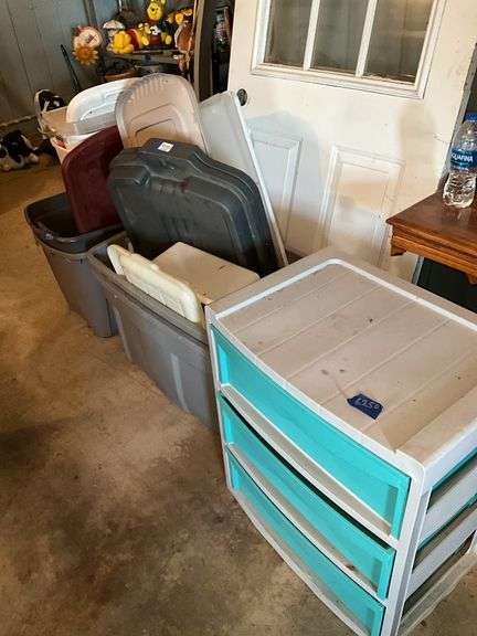 Plastic storage totes and drawer unit - Hurley Real Estate & Auctions