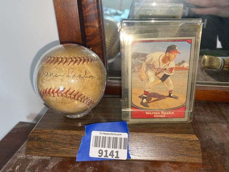 Warren Spahn signed baseball and trading card - Hurley Real Estate ...