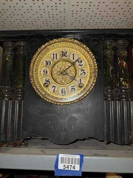 Gilbert black pillar mantel clock - Hurley Real Estate & Auctions