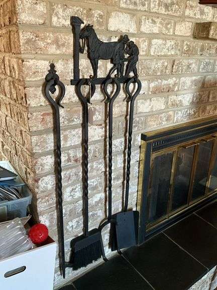 Fireplace tools on blacksmith wall bracket - bring tools for removal ...