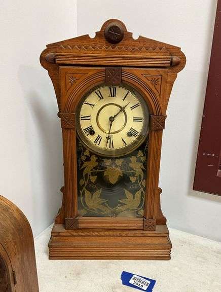 Gilbert Ersa model shelf clock, gilt stenciled tablet 20” - Hurley Real ...