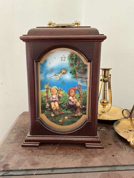 Two Hummel Danbury Mint clocks, and pair of gimbaled brass ...