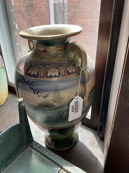 Scenic Japanese pottery vase made for the Western market - Hurley Real ...