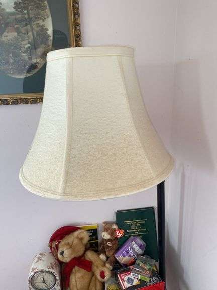 Combination floor lamp/stand/magazine rack w/ contents: clock, Teddy ...