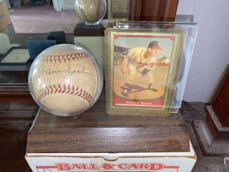 Warren Spahn signed baseball and trading card set in box - Hurley Real ...