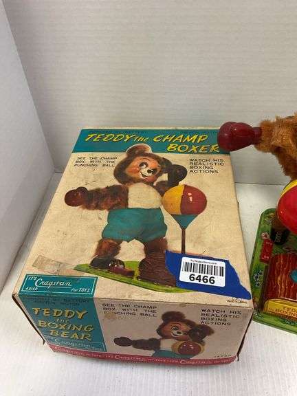 CRAGSTAN battery op Teddy the Champ Boxer toy in original box - Hurley ...