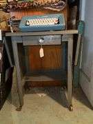 Vintage blue Olivetti manual typewriter and drop leaf typewriter stand ...