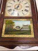 Eli Terry Pillar & Scroll shelf clock , brass finials, reverse painted ...