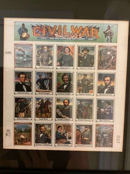 U.S. Postal Service Framed Civil War Commemorative Sheet of 32 cent ...