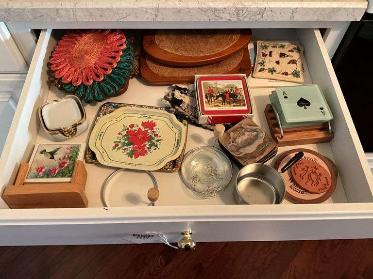 Contents of drawer: coasters. hotpads, ashtray set - Hurley Real Estate ...