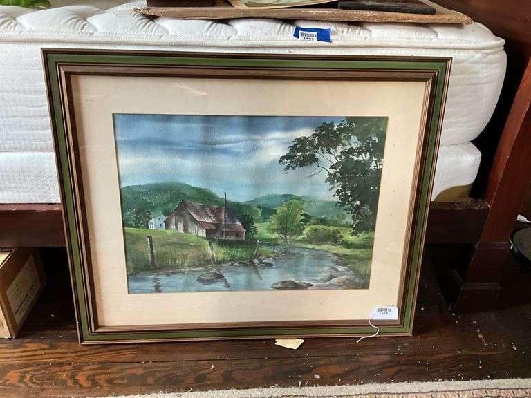 C.H. Roberts watercolor, barn scene, framed - Hurley Real Estate & Auctions