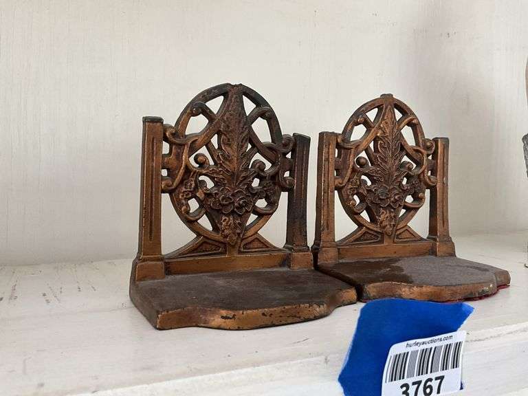 Cast Iron Art Nouveau Bookends - Hurley Real Estate & Auctions