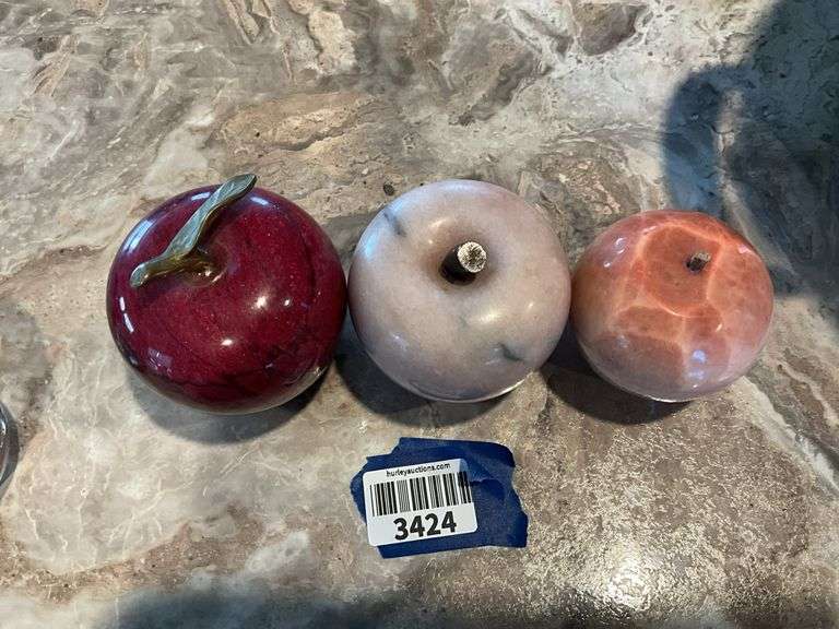 3 alabaster apple paperweights - Hurley Real Estate & Auctions