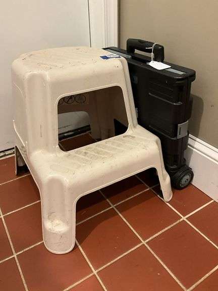 Plastic step stool and folding utility cart - Hurley Real Estate & Auctions