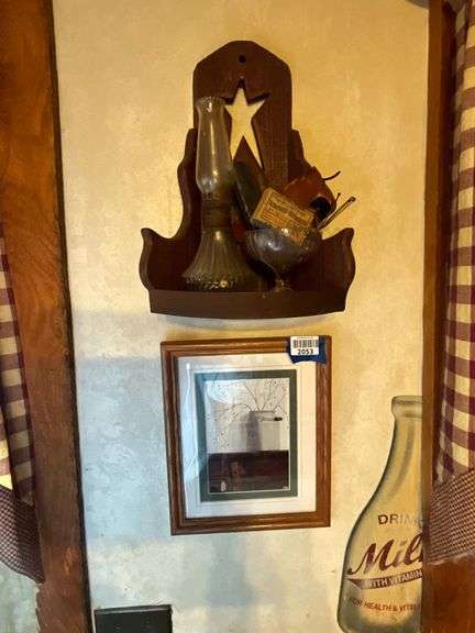 Hand crafted country style wall shelf w/ contents - Hurley Real Estate ...