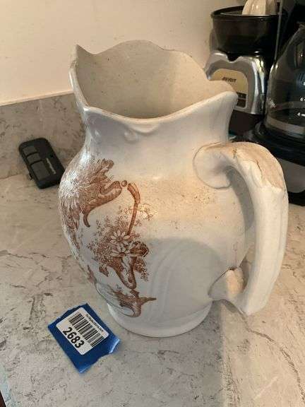 Brown transfer printed china pitcher - Hurley Real Estate & Auctions