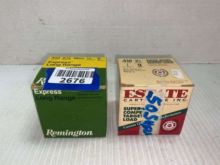 Two boxes of .410 2-1/2" - Partial box Remington and Full box Estate ...