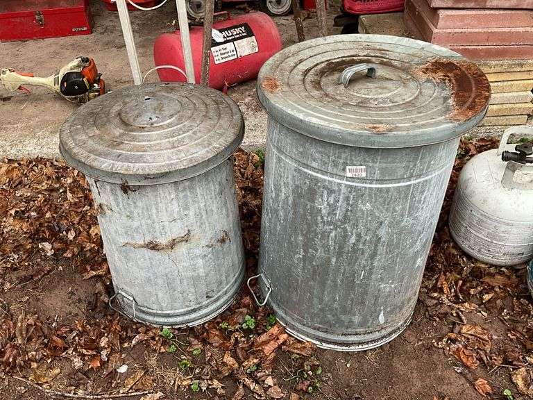 Two Galvinized trash cans - Hurley Real Estate & Auctions