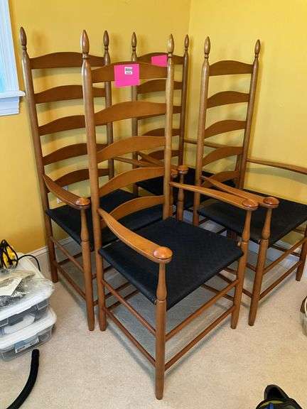 Set of four Shaker style ladderback arm chairs w/ woven tape seats - by ...