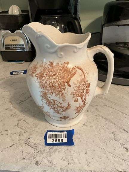 Brown transfer printed china pitcher - Hurley Real Estate & Auctions
