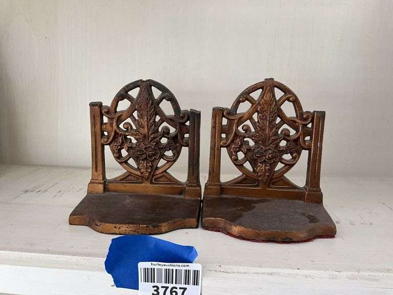 Cast Iron Art Nouveau Bookends - Hurley Real Estate & Auctions