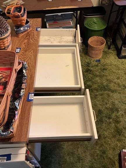 Pressed wood desk, one drawer broken - Hurley Real Estate & Auctions