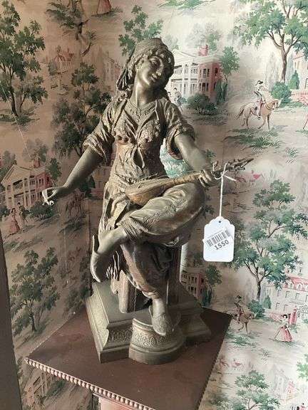 Emille Guillemin Orientalist Spelter sculpture of female playing lute ...