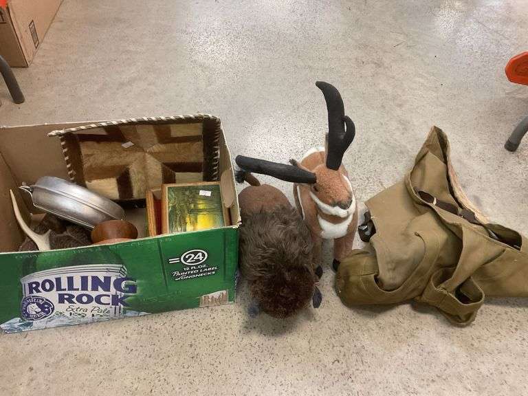 Shooting vest, mess kit, wood bowl w/ coasters, books, wood box ...