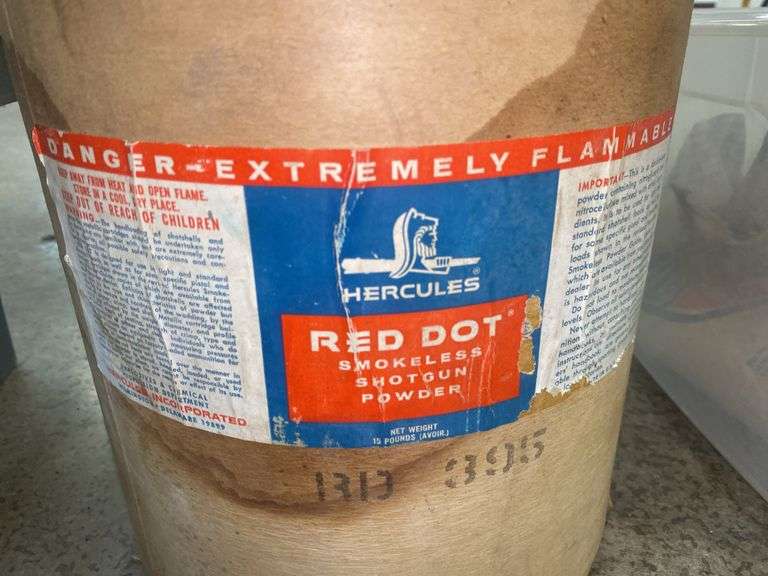 Partial tub of Hercules Red Dot smokeless shotgun powder - Hurley Real ...