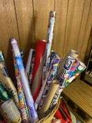 Wicker laundry basket w/ wrapping paper, ribbon, gift bags, tissue ...