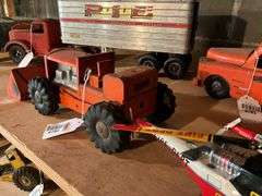 Vintage Structo toy front end loader, and two litho tin helicopters ...