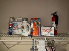 Shelf of laundry supplies, fire extinguisher - Hurley Real Estate ...