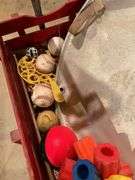 Radio Flyer Rodeo red wagon and contents, disc sled, toys - Hurley Real ...