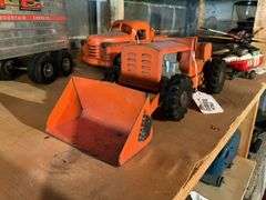 Vintage Structo toy front end loader, and two litho tin helicopters ...