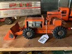 Vintage Structo toy front end loader, and two litho tin helicopters ...