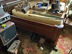 Renaissance Revival bed frame w/ carved face pediment, arched panel ...